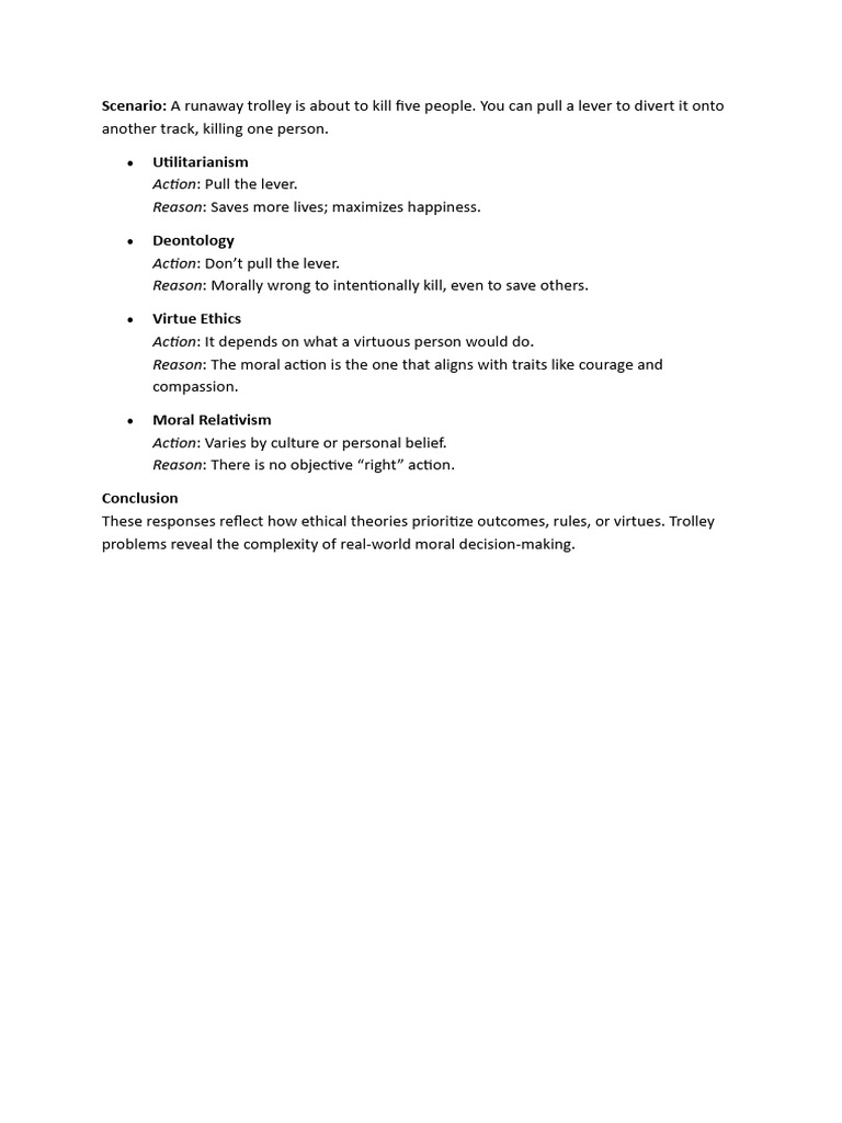 Ethical Theories Explained Through Trolley Problems | PDF