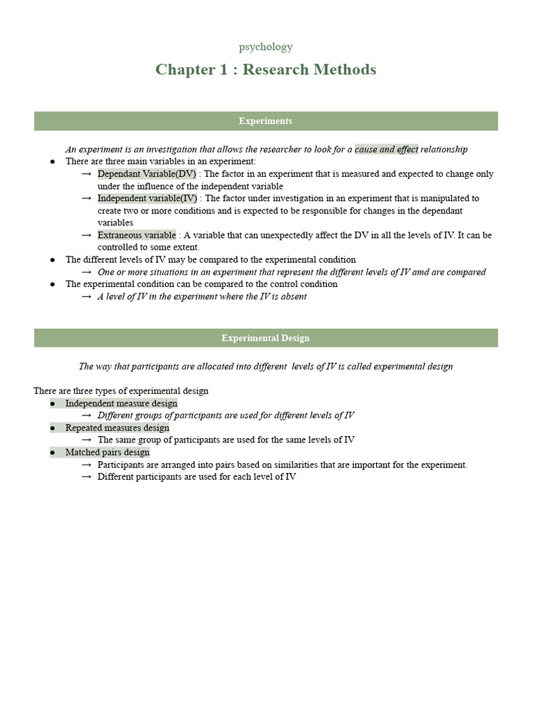 Psychology - Chapter 1 | PDF | Self Report Study | Validity (Statistics)