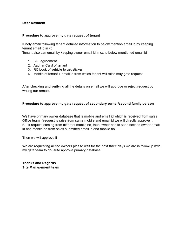 Tenant Gate Request Approval Procedure | PDF
