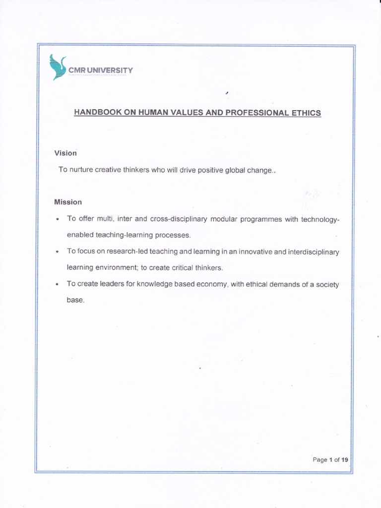 CMR University Ethics and Values Handbook | PDF | Entrepreneurship ...