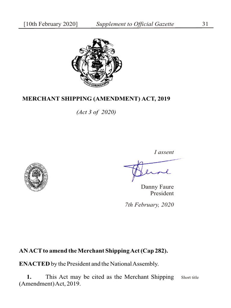 2020 ACT 3 - Merchant Shipping (Amendment) - A4 | PDF | Shipping ...