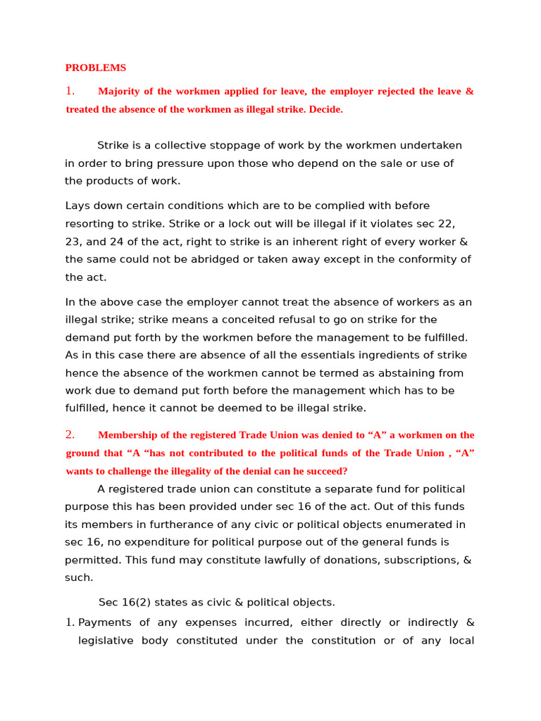 Labour Law Solved Problems | PDF | Employment | Strike Action