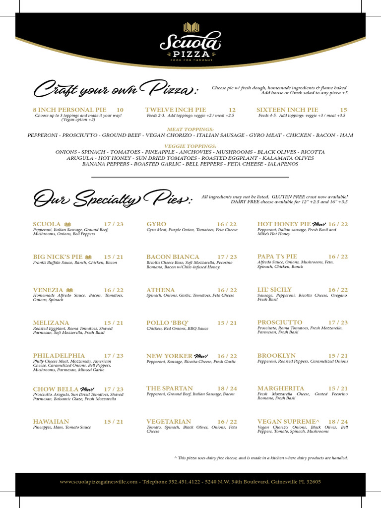 Scuola Pizza Menu Overview | PDF | Pizza | Sausage