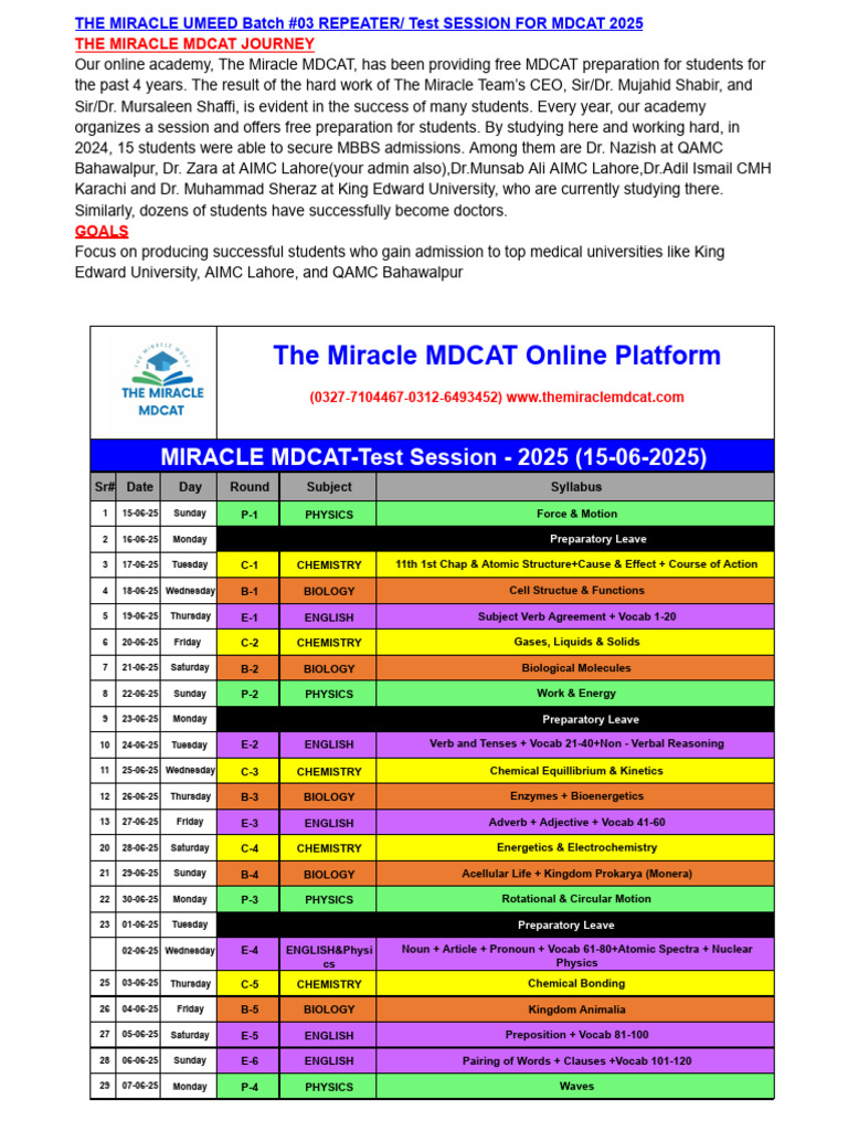 MDCAT 2025 Test Schedule & Tips | PDF | English Language | Chemistry