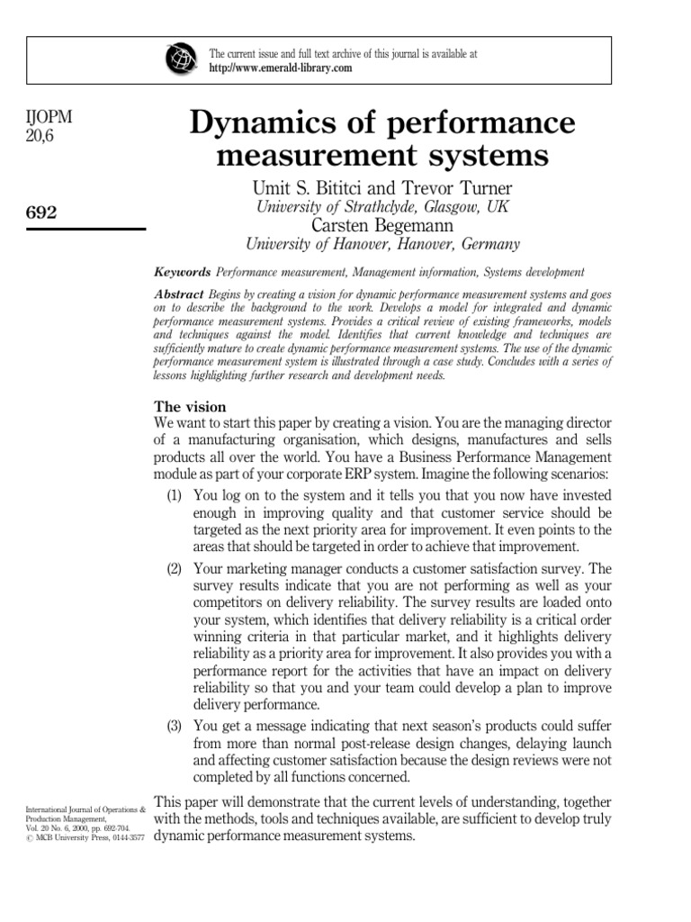 Dynamics of Performance Measurement Systems: Umit S. Bititci and Trevor ...