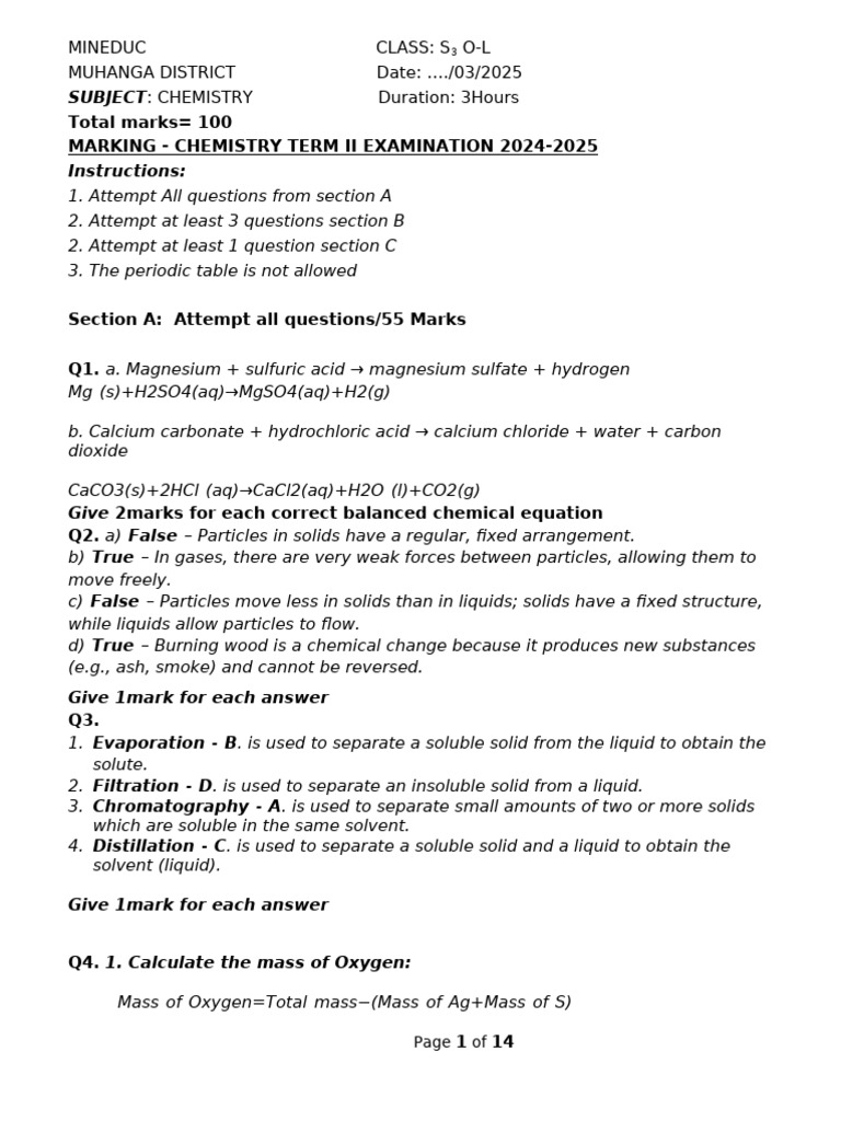 S3-Chem MG s3 t2 Muhanga D (24-25) | PDF | Hydroxide | Nitric Acid