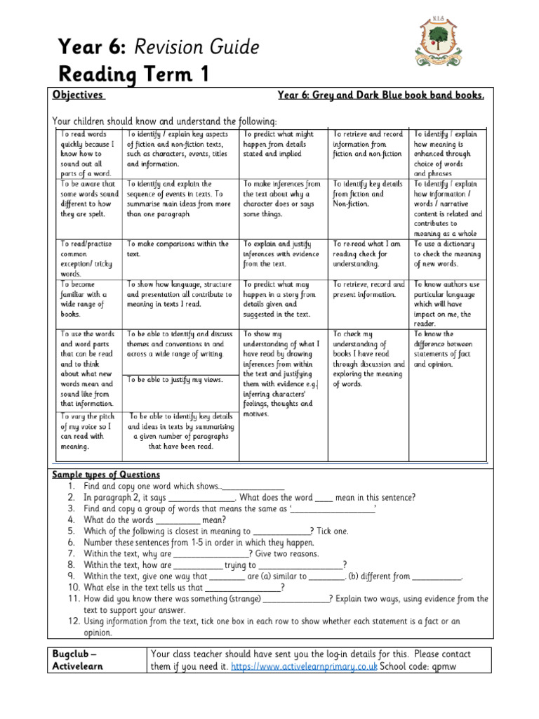 Y6 Term 1 Reading Unit Organiser | PDF | Mars | Planets