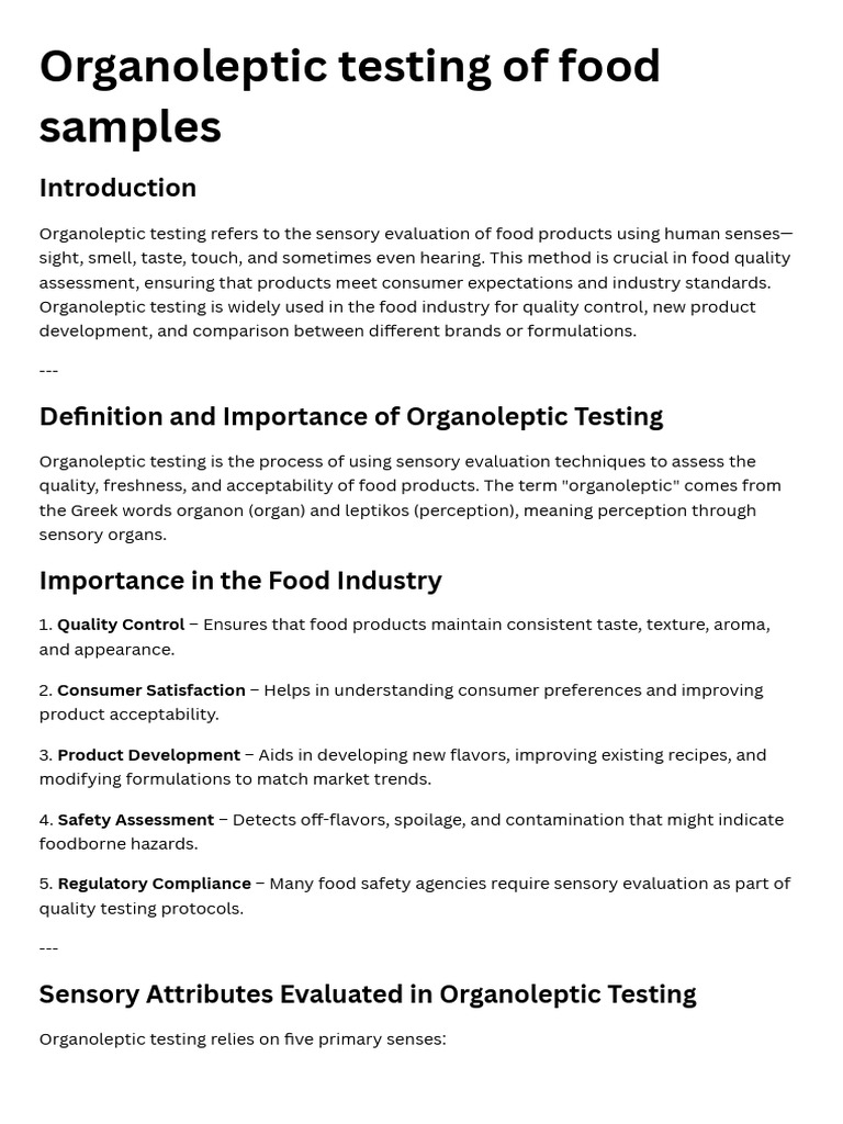 Organoleptic Testing of Food Samples - 20250307 - 170926 - 0000 | PDF ...