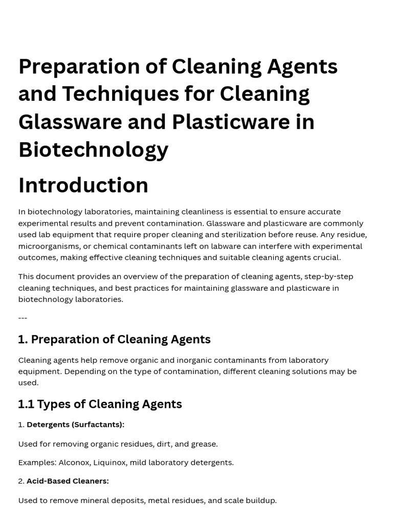 Preparation of Cleaning Agents and Techniques For Cleaning Glassware ...