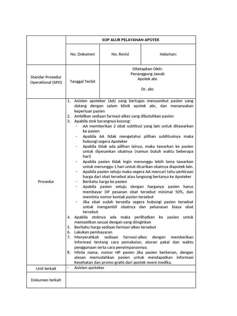 Sop Alur Pelayanan Apotek | PDF