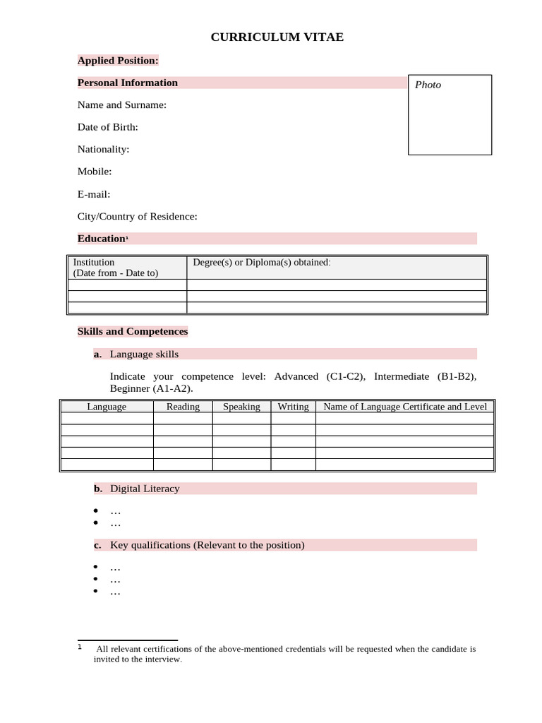 3284475GIZ Turkey - CV Template | PDF