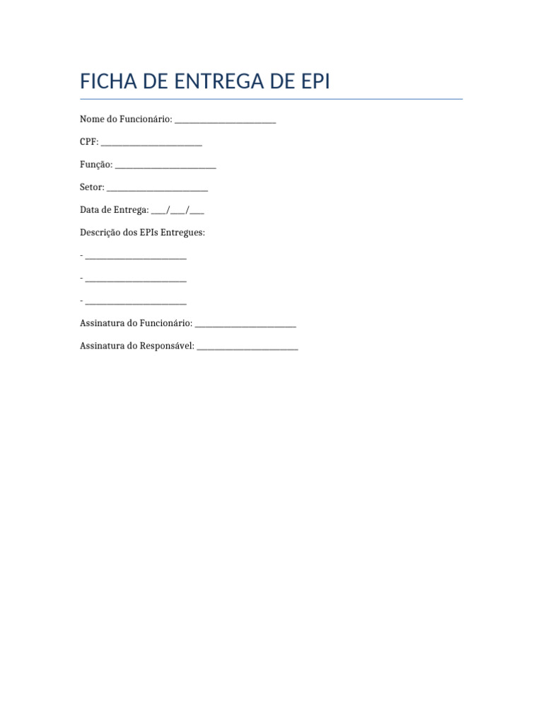 Ficha de Entrega de EPI para Funcionários | PDF