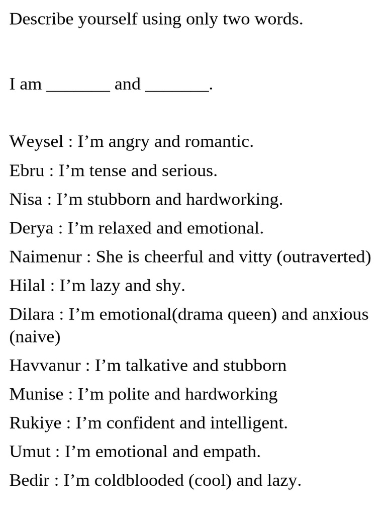 Two-Word Self-Descriptions | PDF