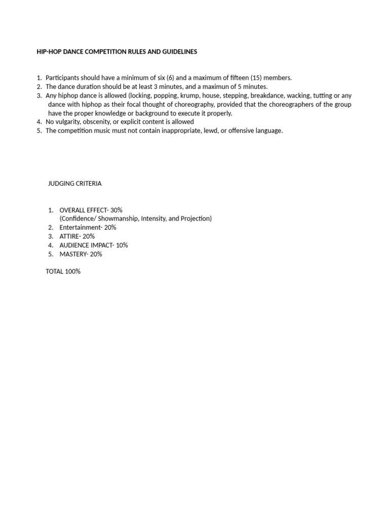 Hip-Hop Dance Competition Rules and Guidelines | PDF