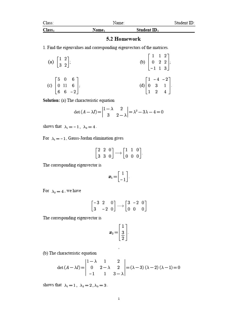 Chapter 5 Homework Answers | PDF | Eigenvalues And Eigenvectors | Matrix (Mathematics)