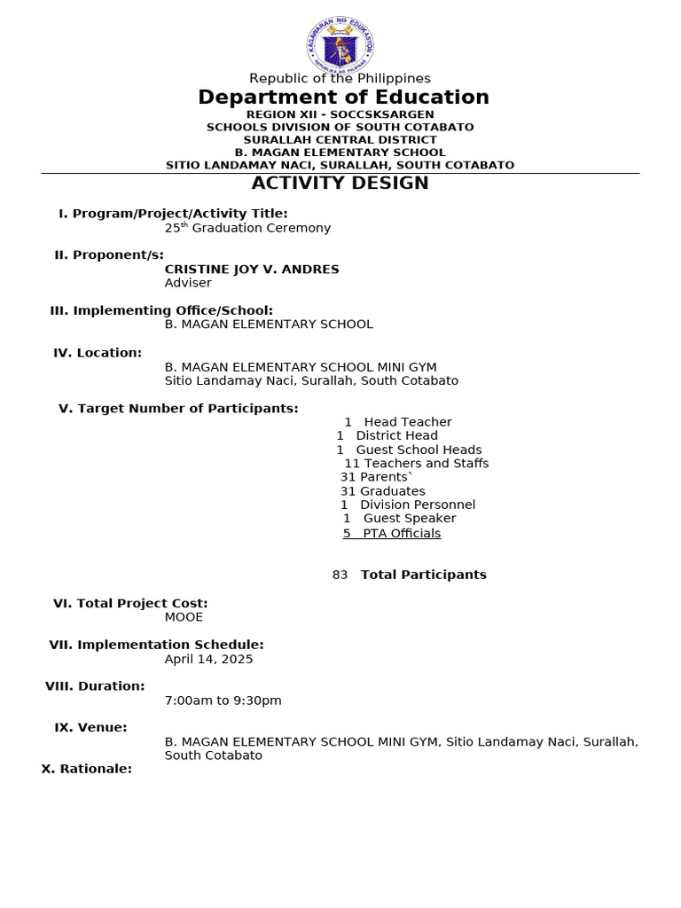 25th Graduation Ceremony Plan | PDF