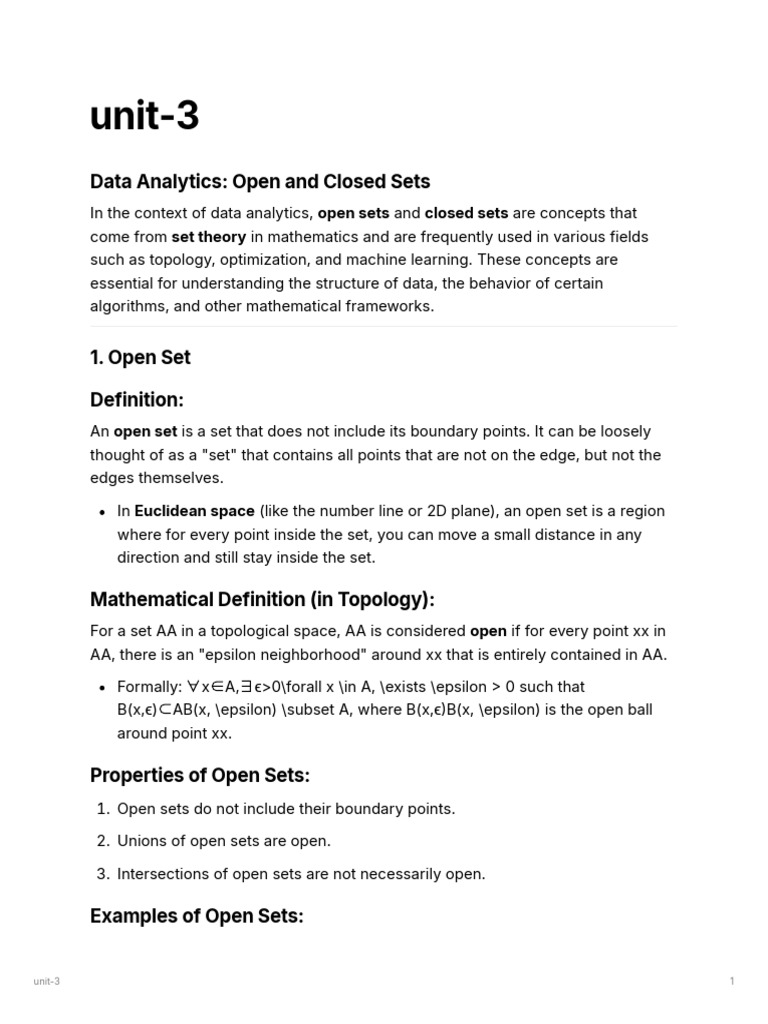 Open and Closed Sets in Data Analytics | PDF | Compact Space ...