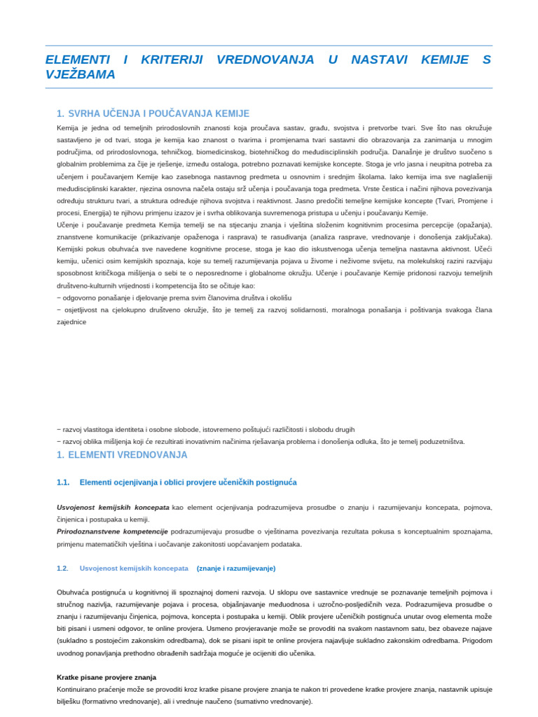 Elementi I Kriteriji Vrednovanja - Kemija S Vježbama - Žužek | PDF