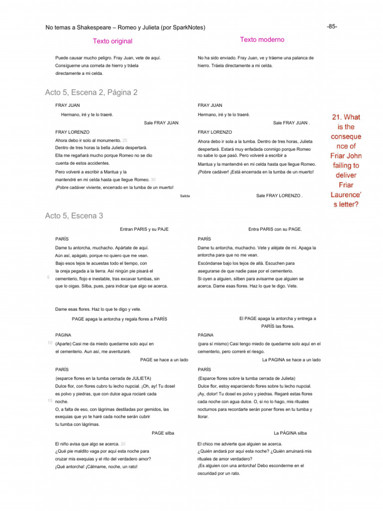 Spanish Act V Scene 3 Romeo & Juliet | PDF | Romeo y Julieta ...