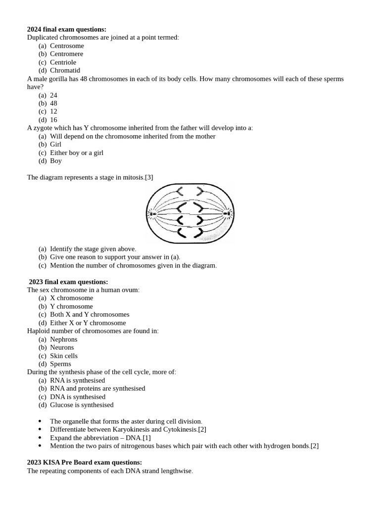 CH 2 X Practice Questions | PDF | Mitosis | Cellular Processes