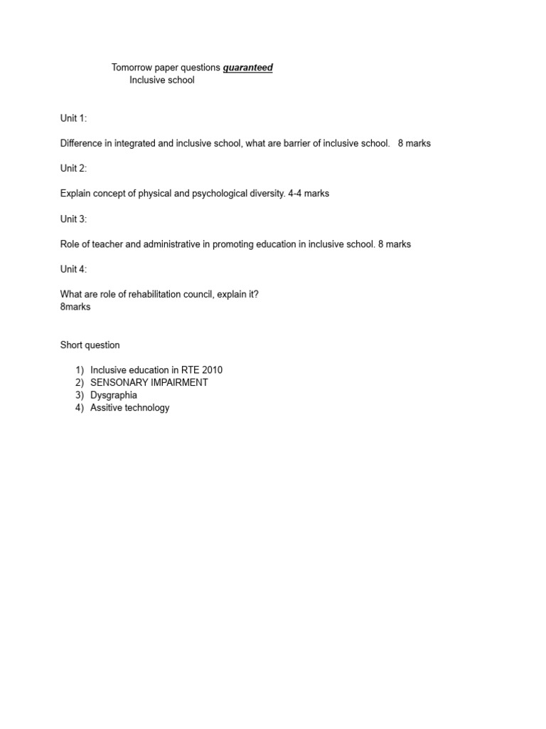 Guarantee Tomorrow Questions | PDF