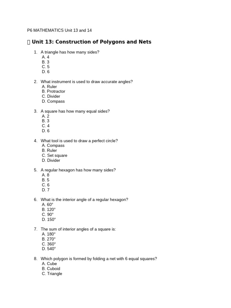 p6 Mathematics Unit 13 and 14 | PDF | Area | Volume