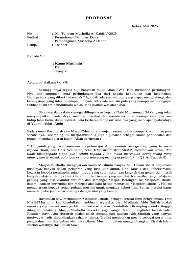 Proposal Musholla Al-Kahfi | PDF