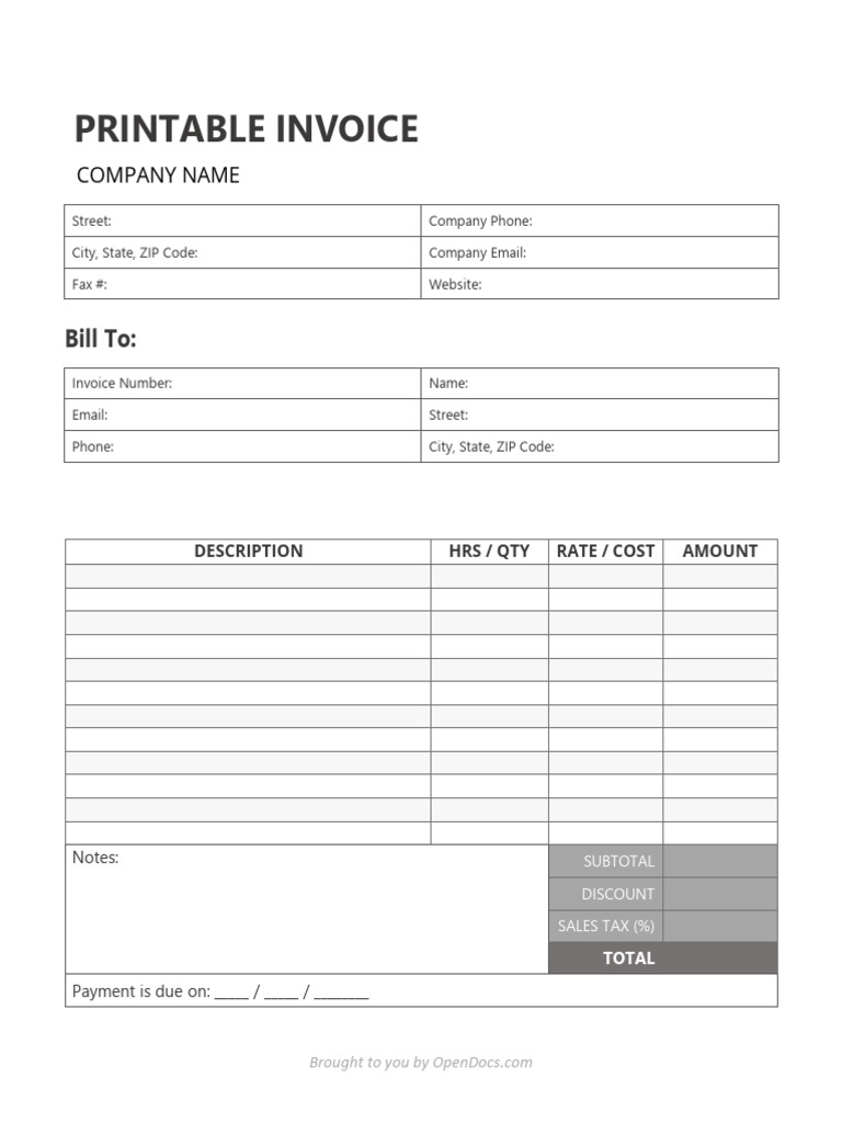 Printable Invoice Template | PDF