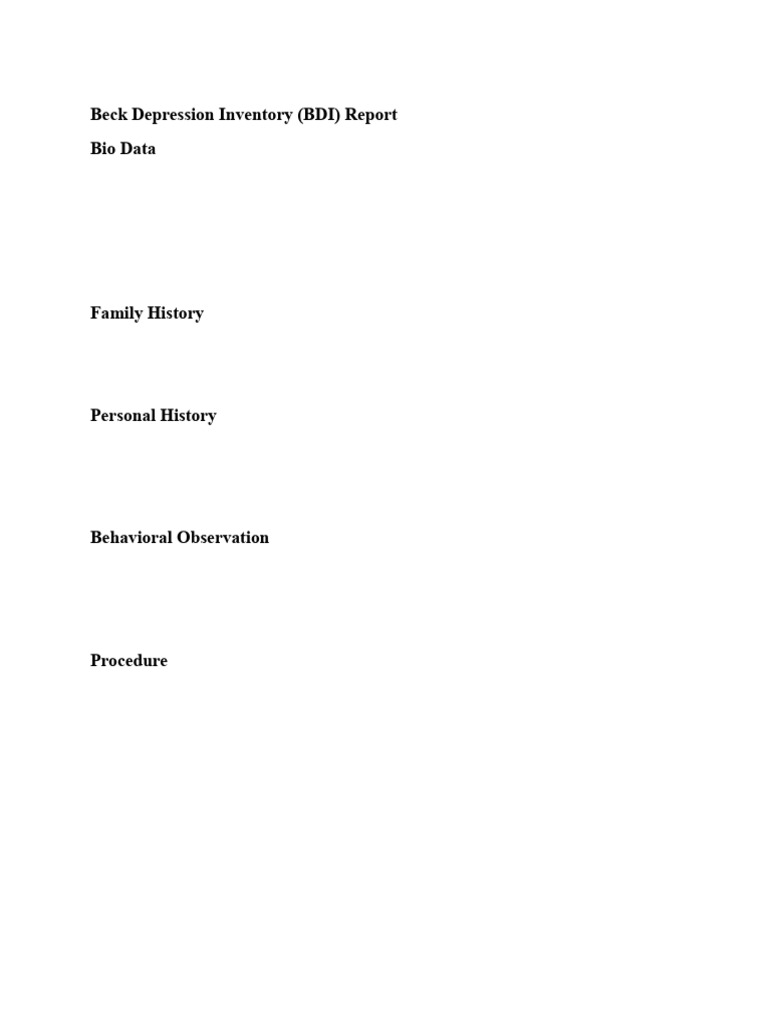 Beck Depression Inventory (BDI) Report | PDF | Major Depressive ...