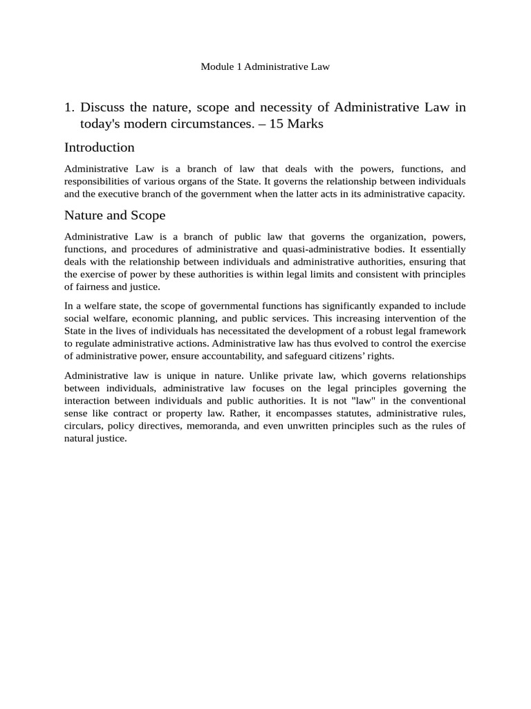 Module 1 Administrative Law | PDF | Rule Of Law | Administrative Law