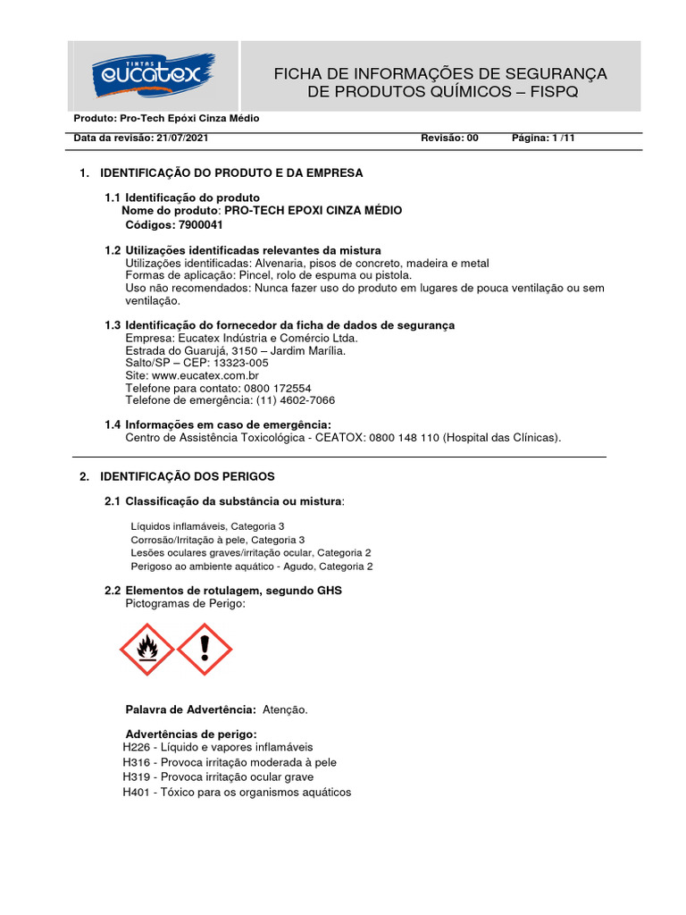 FISPQ Pro-Tech Epóxi Cinza Médio | PDF | Incêndios | Águas residuais