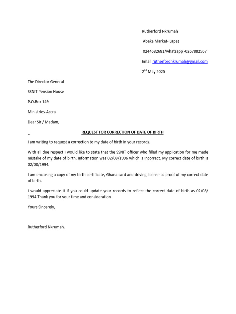 Request for Date of Birth Correction | PDF