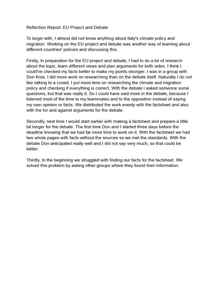 EU Project Reflection on Climate Policy | PDF