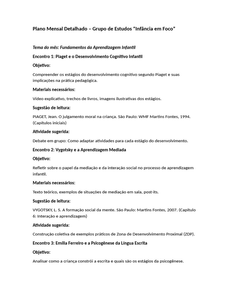 Plano Mensal Detalhado | PDF