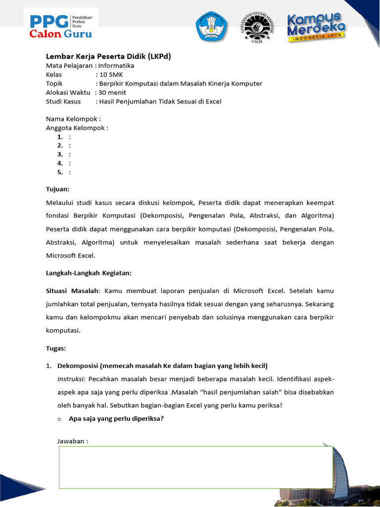 LKPD Mapel Informatika - Elemen BK - Topik 4 Pondasi Berpikir Komputasi ...