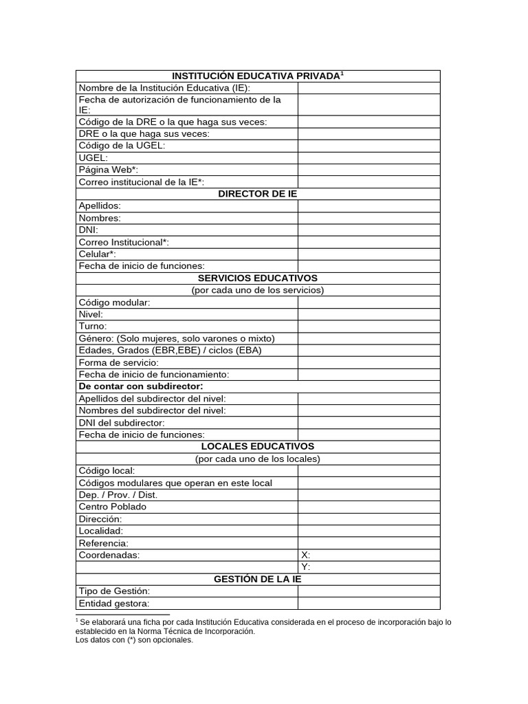 Ficha de IIEE Privada | PDF