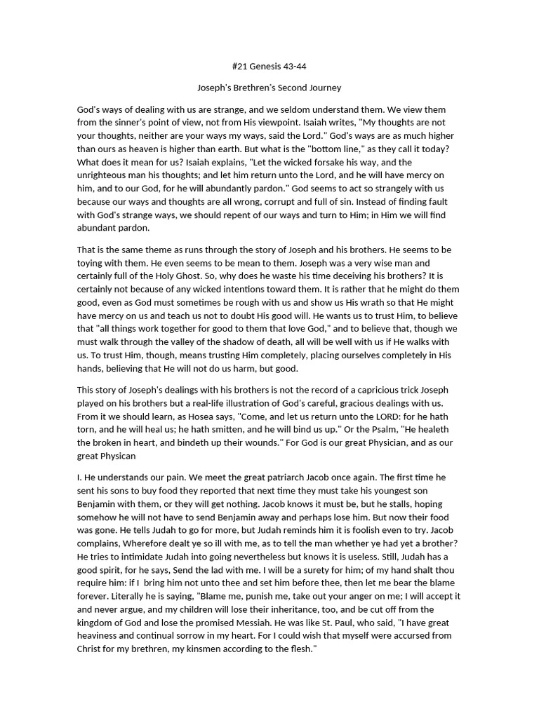 21 - Genesis 43-44 - Joseph S Bretheren S Second Journey | PDF | Sin ...