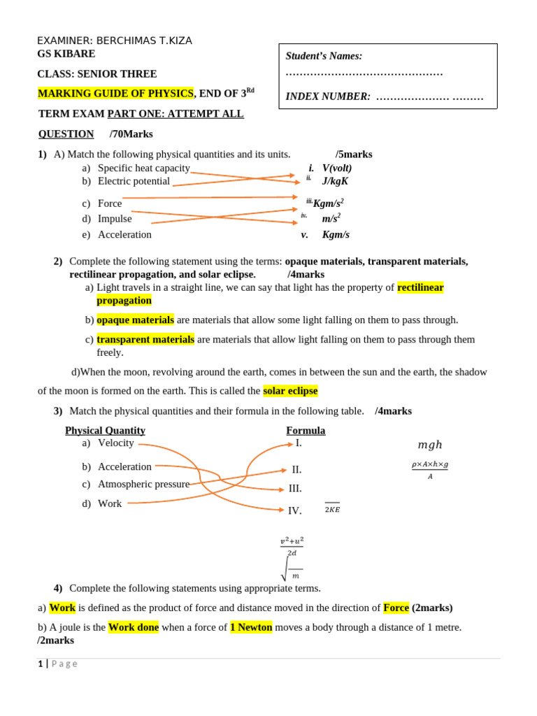 2025 Senior Three Physics Exam Guide | PDF | Series And Parallel ...