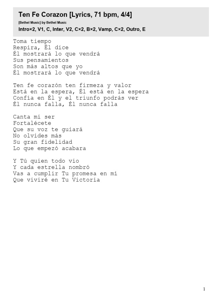 Ten Fe Corazón - Letra de Canción | PDF