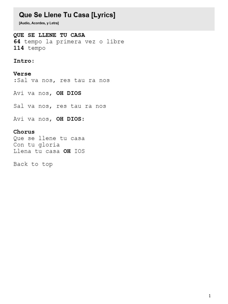 Que Se Llene Tu Casa - Lyrics-2 | PDF