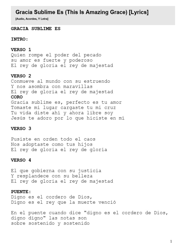 Gracia Sublime Es (This Is Amazing Grace) - Lyrics | PDF