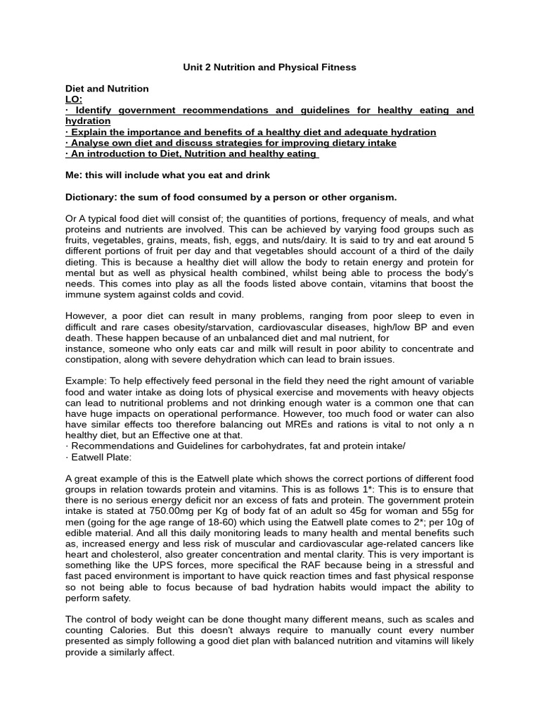 Unit 2 Nutrition and Physical Fitness | PDF | Healthy Diet | Diet ...