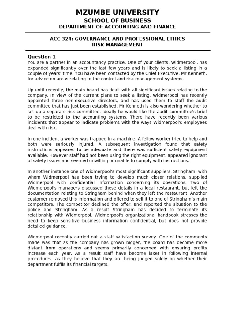 Tutorial Questions Risk Management | PDF | Risk | Risk Management