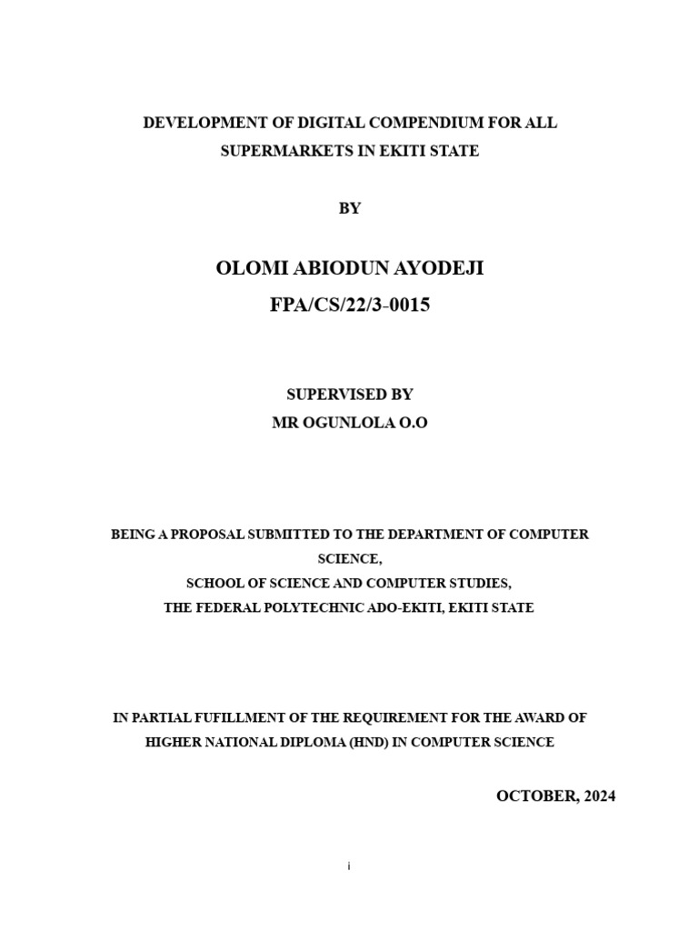 DEVELOPMENT OF DIGITAL COMPENDIUM FOR ALL SUPERMARKETS IN EKITI STATE ...