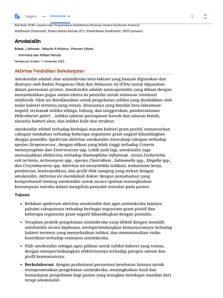 Amoksisilin - StatPearls - Rak Buku NCBI | PDF