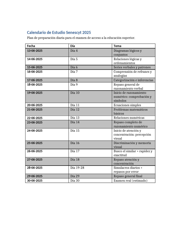 Calendario_Estudio_Senescyt | PDF | Cognición | Ciencia cognitiva