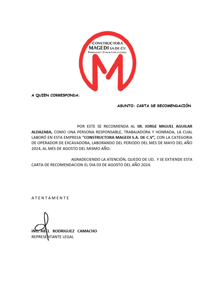 Recomendacion Magedi Jorge Miguel | PDF