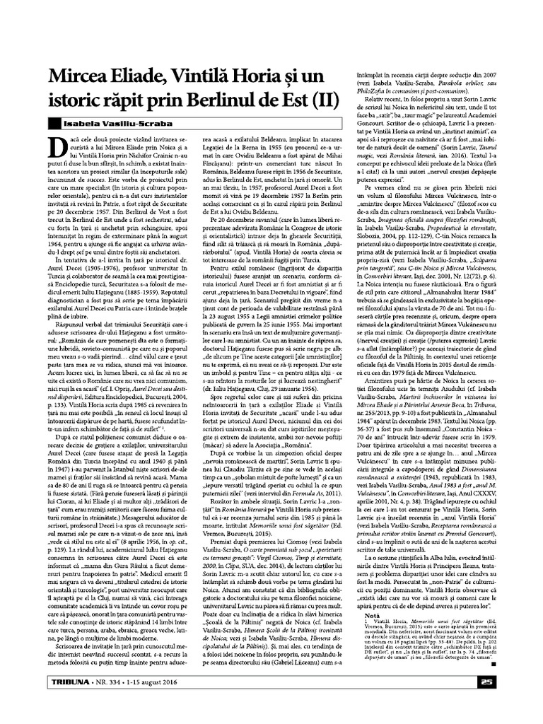 Isabela Vasiliu Scraba Despre Mircea Eliade Și Aurel Decei Rapit Prin ...