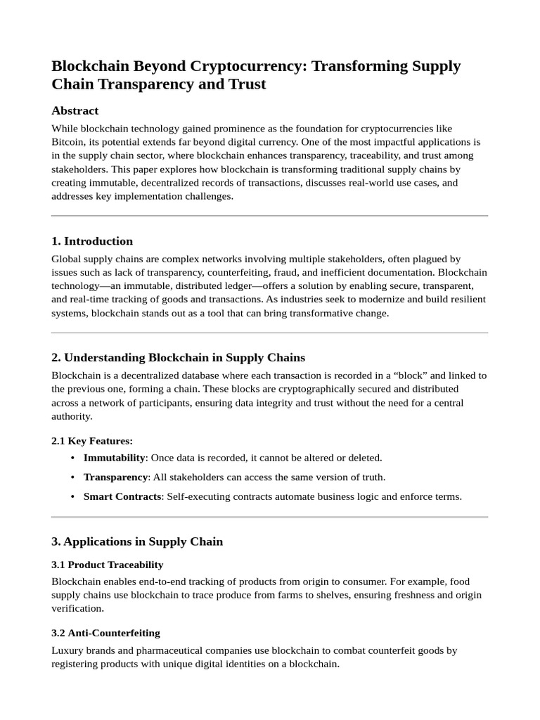 Blockchain Beyond Cryptocurrency: Transforming Supply Chain ...