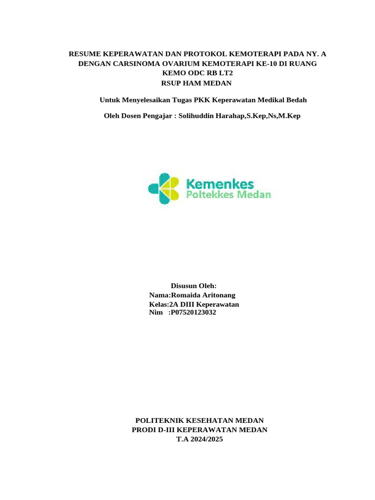 Resume Perawatan Kemoterapi Kanker Ovarium | PDF